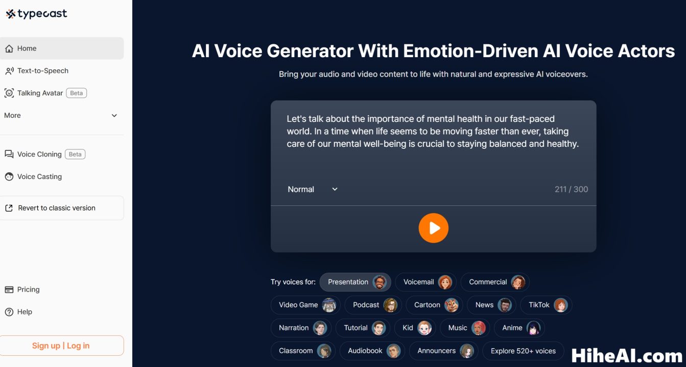 Typecast AI - Free Online AI Text To Speech - HIHEAI