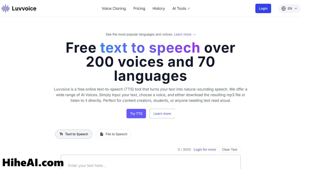 Luvvoice AI - Free AI Text to Speech Online, Unimited - HIHEAI